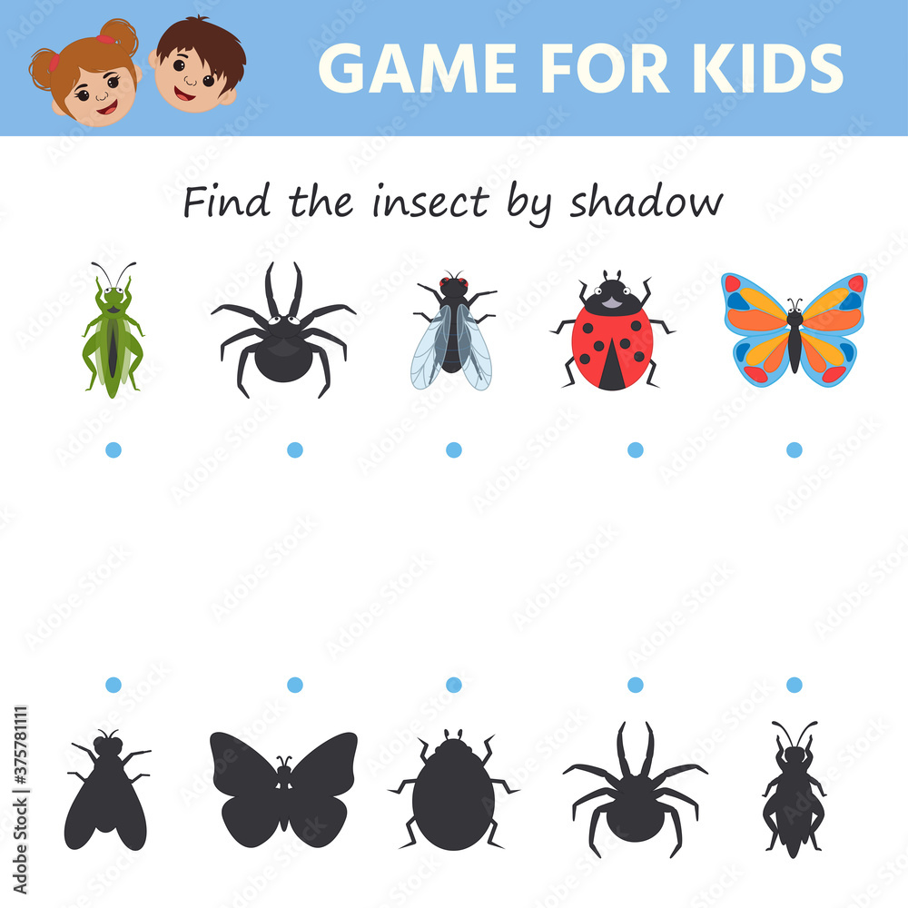 Стоковий вектор Educational Game for children. Find the insect by the ...