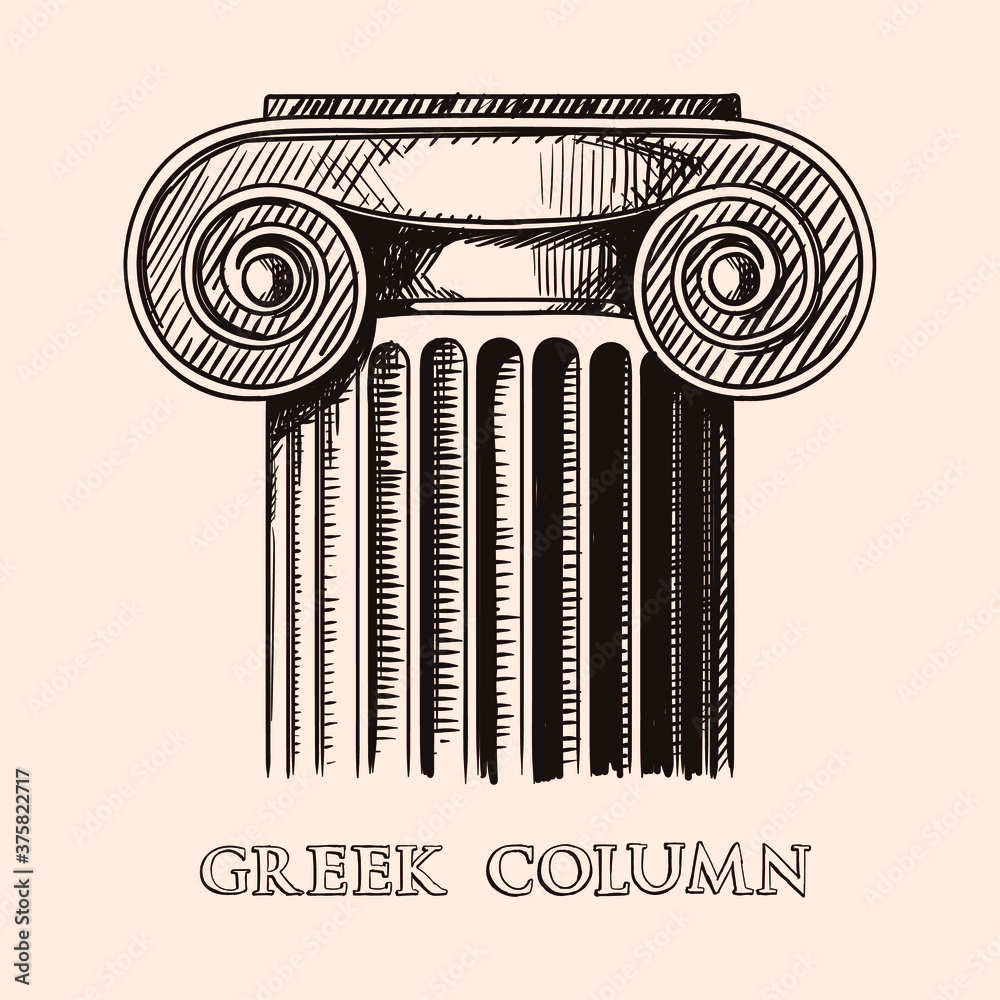 The capital of an ancient Greek column. Hand drawing sketch isolated on ...