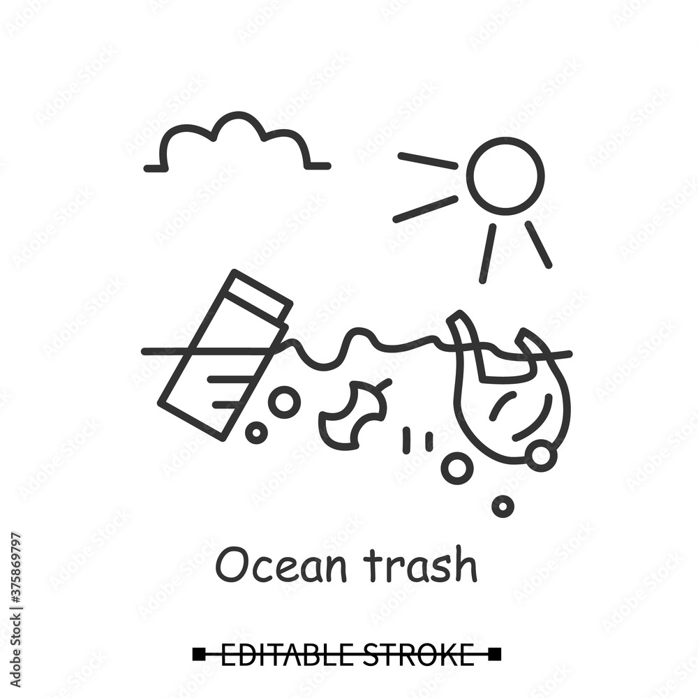 Ocean trash icon. Plastic waste floating on water linear pictogram ...