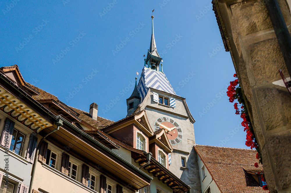 Foto de Stock Stadt Zug, Stadt, Zug, Zytturm, Altstadt, Altstadthäuser ...