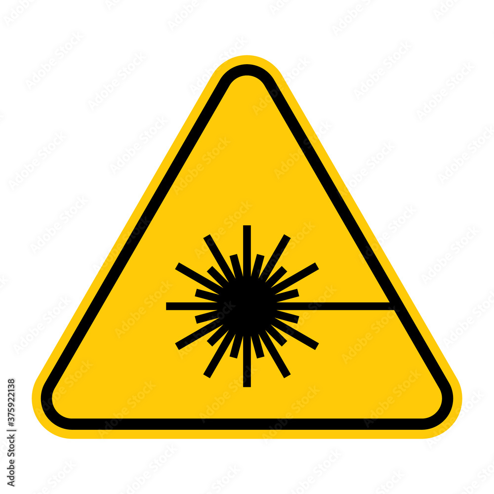 Laser hazard sign. Vector illustration of yellow triangle warning sign ...