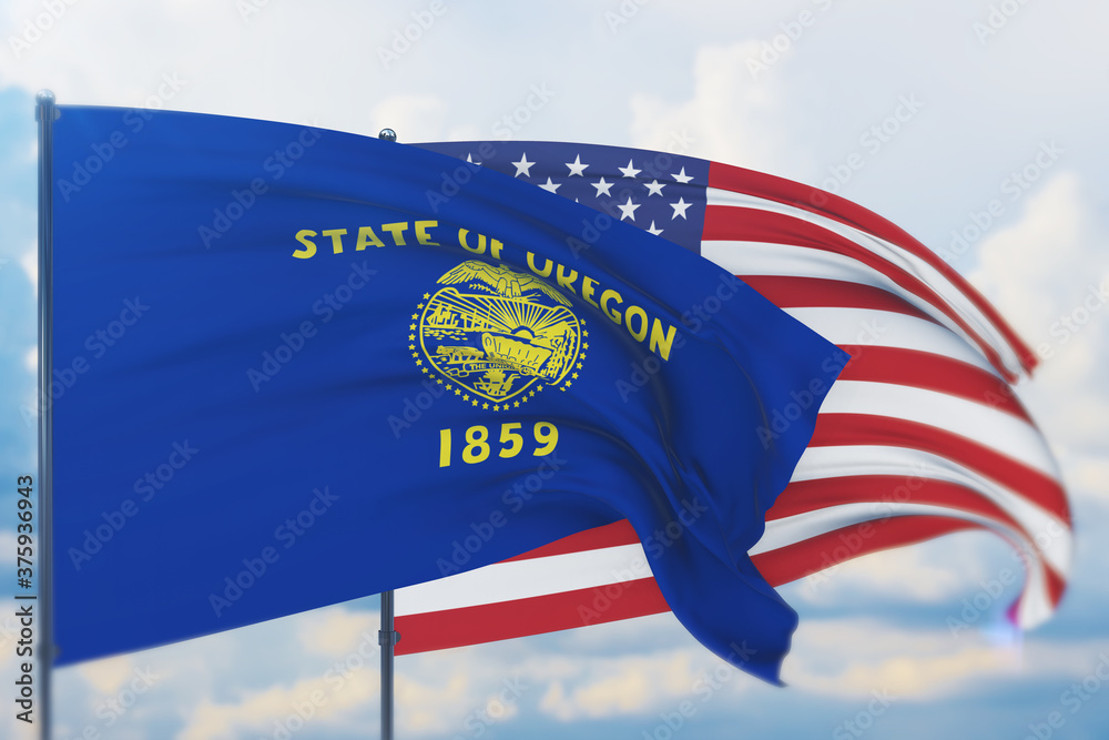 State of Oregon flag. 3D illustration, flags of the U.S. states and ...