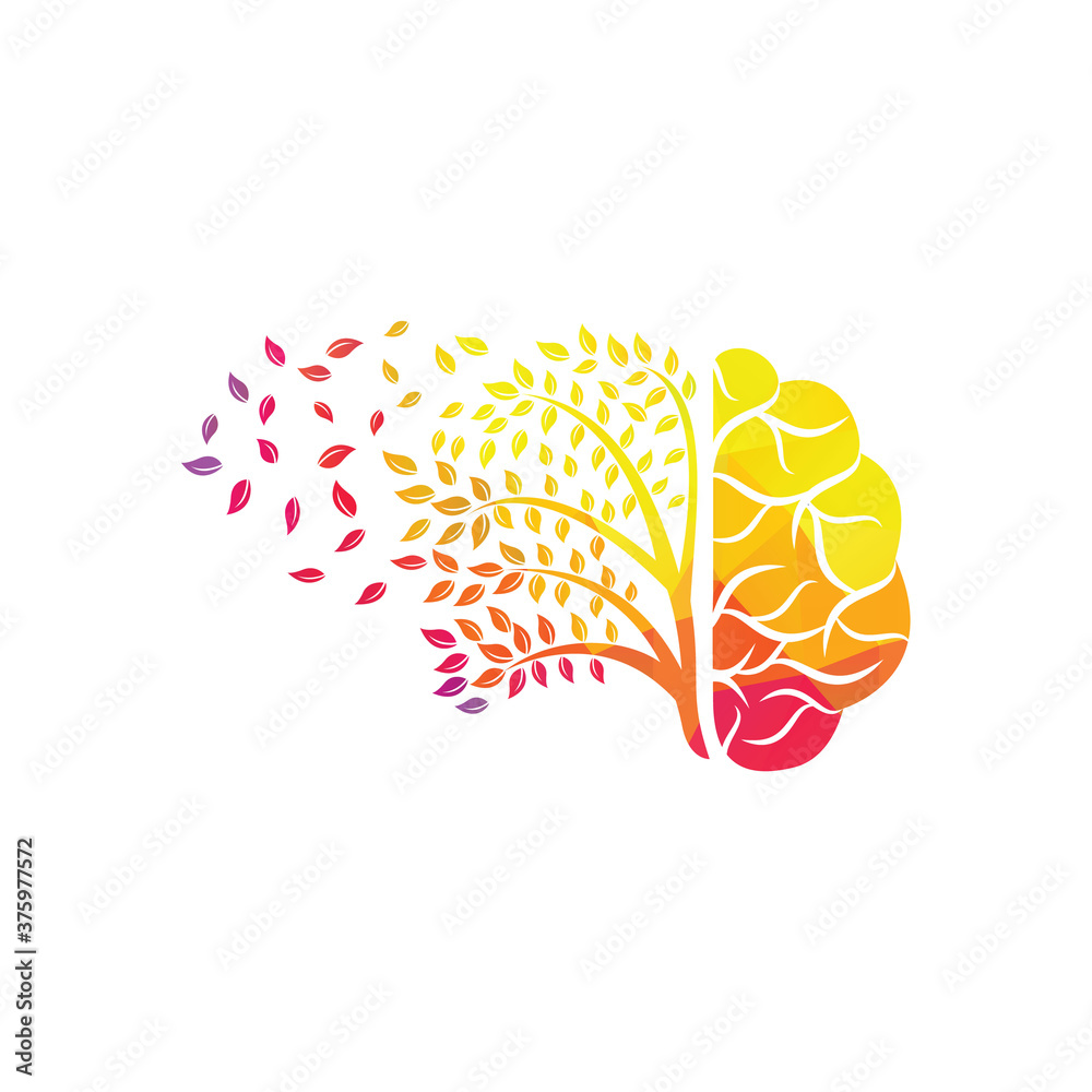 Modern brain tree logo design. wind blowing through leafs. Stock Vector ...