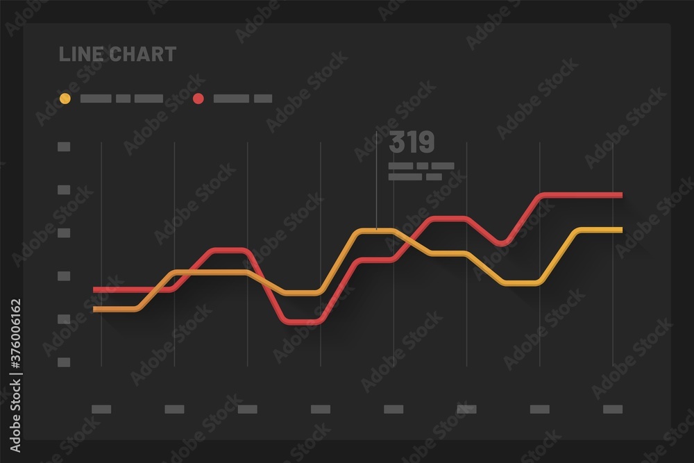 Line Chart. Elements of infographics on a dark background. Use in ...