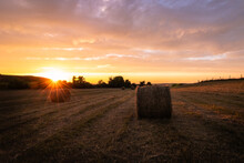 Sunset Over Hay Bales Free Stock Photo - Public Domain Pictures