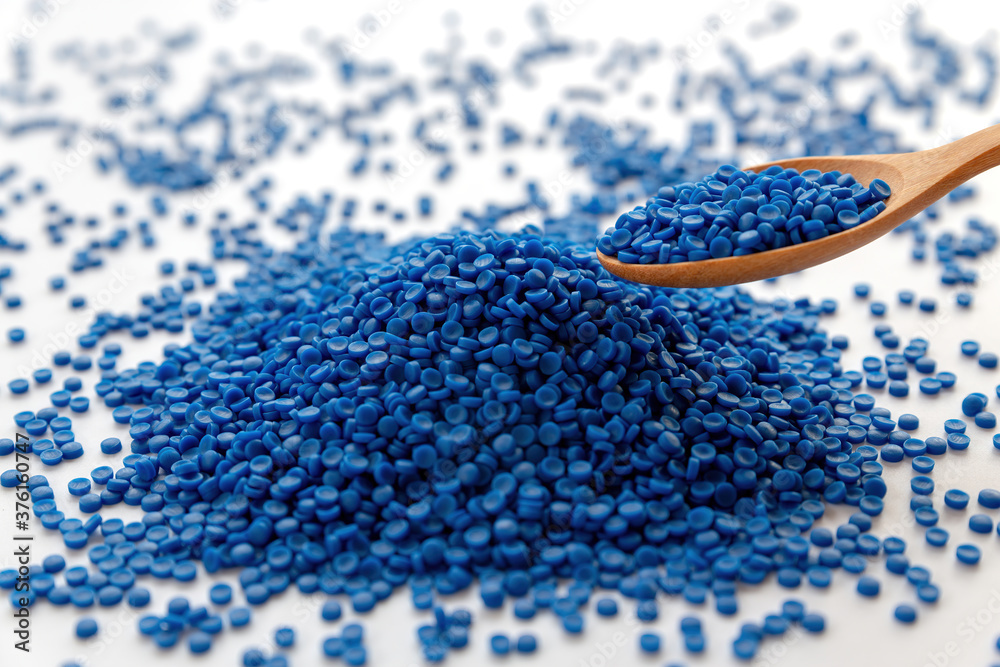 Blue plastic grain, plastic polymer granules,hand hold Polymer pellets ...