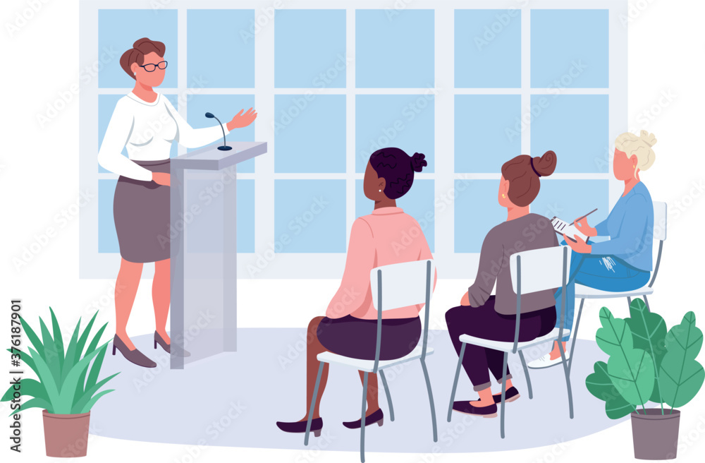 Women empowerment courses flat color vector faceless characters. Gender ...