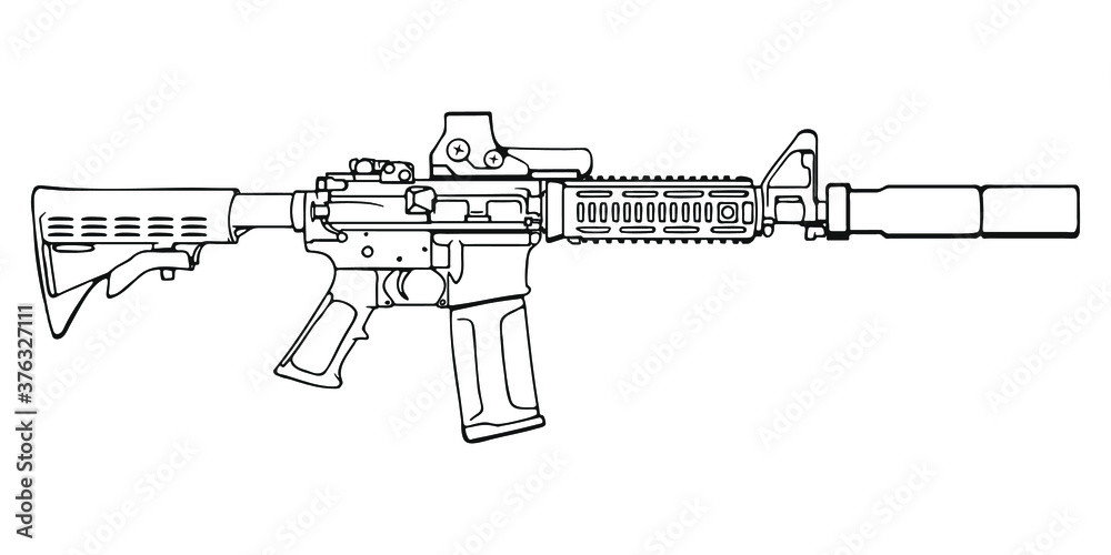 Vector de Stock American M4 assault rifle with reflector sight and ...