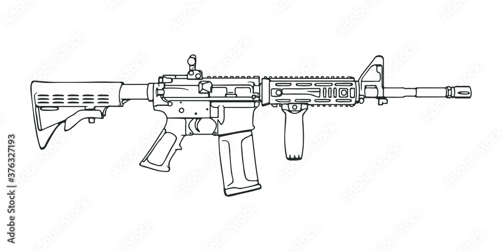 American M4 assault rifle with vertical forward grip . Vector Outline ...