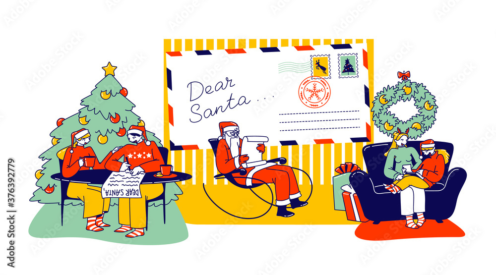 Characters Writing Letter to Santa Claus Asking Gifts for Christmas ...