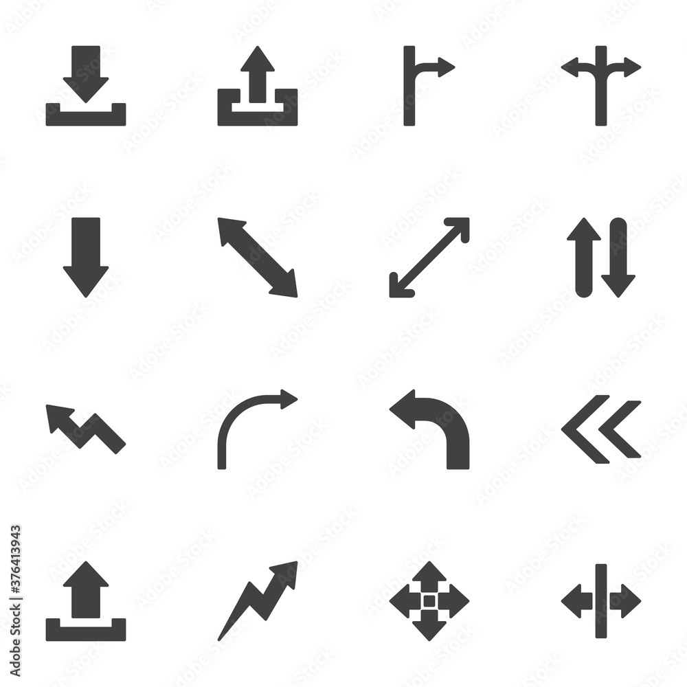 Basic arrows vector icons set, modern solid symbol collection, filled ...