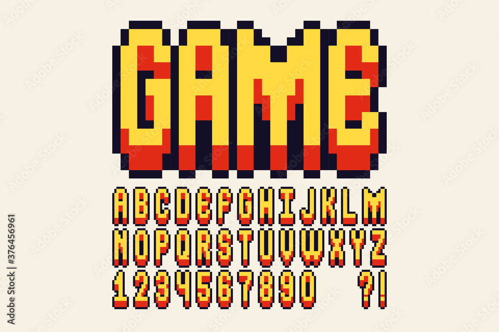 Pixel font Video computer game design 8 bit retro letters and numbers Vector alphabet Stock ...