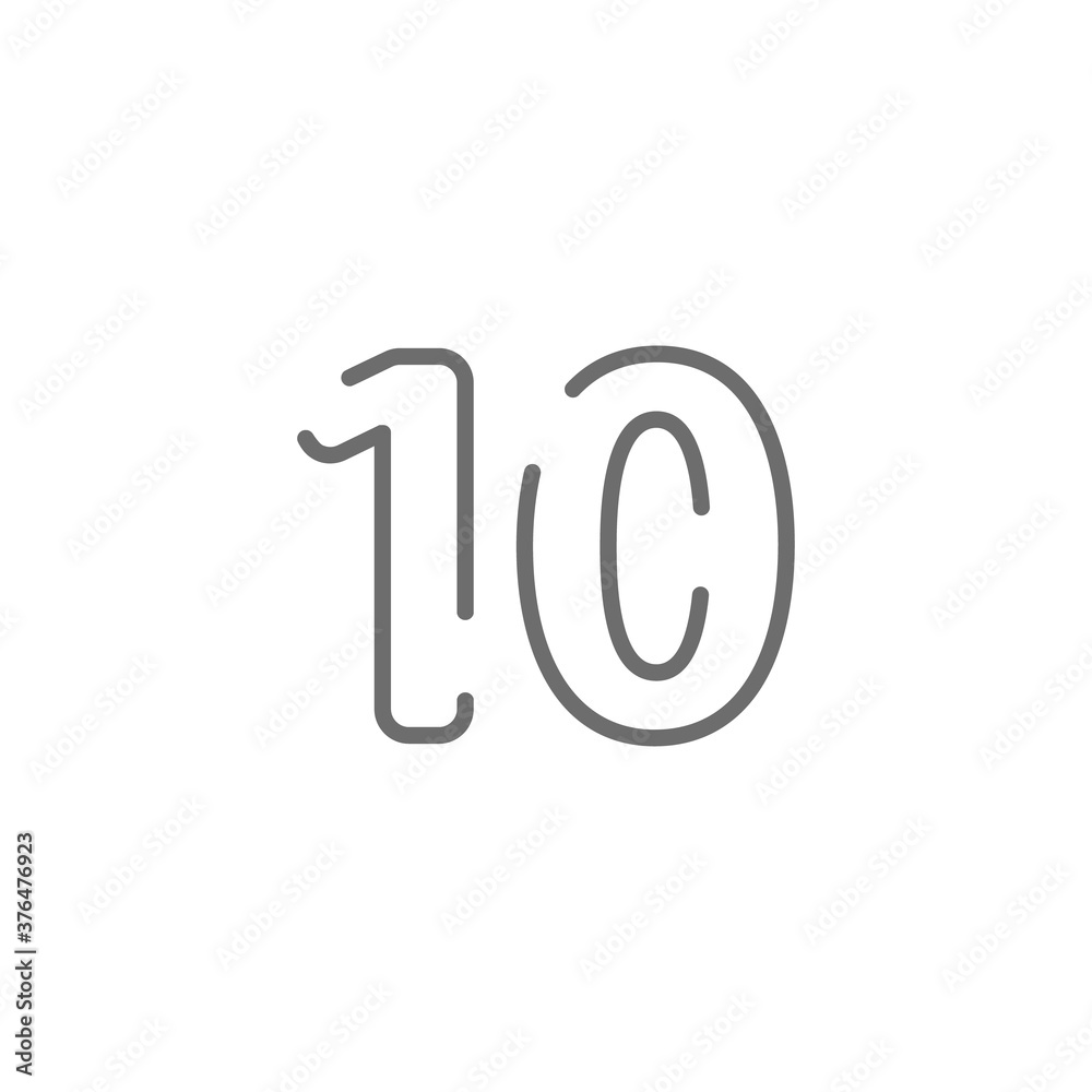 10 number line design font. Gray color on white background isolated ...