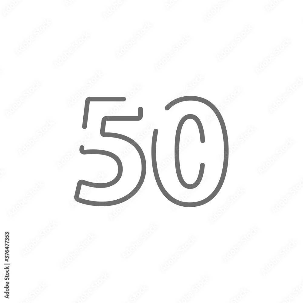 50 number line design font. Gray color on white background isolated ...