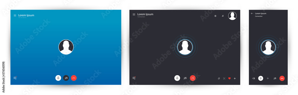 Video call chat app. Mockup video calls window overlay. Vector ...