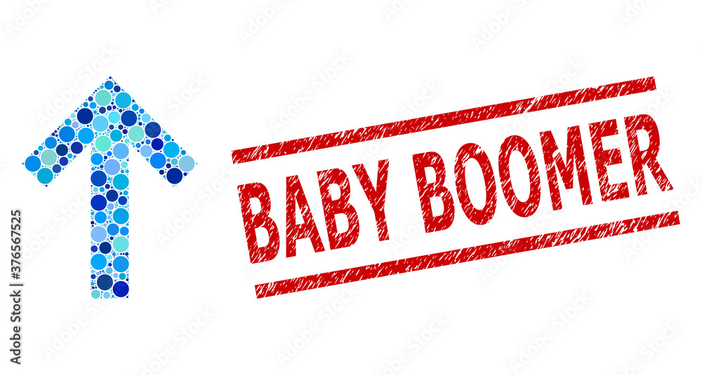 Round dot mosaic arrow up and BABY BOOMER dirty stamp seal. Stamp ...