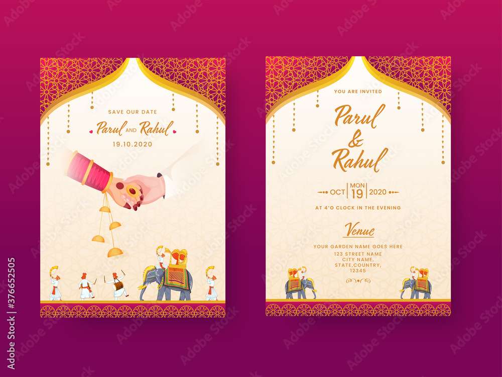 Indian Wedding Invitation Card, Template Layout with Venue Details in ...