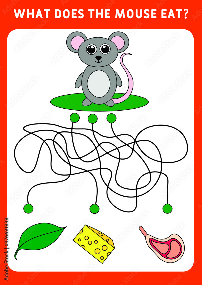 What does a mouse eat? Labyrinth for children. Educational game for ...