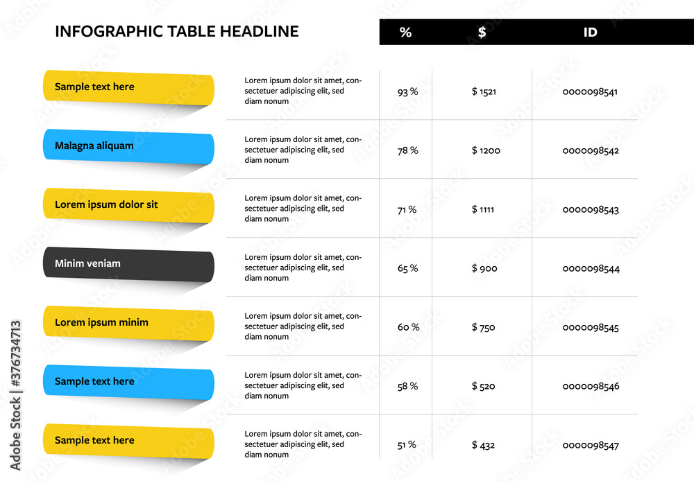 Infographic table layout, clean and modern tabular graphic design Stock ...