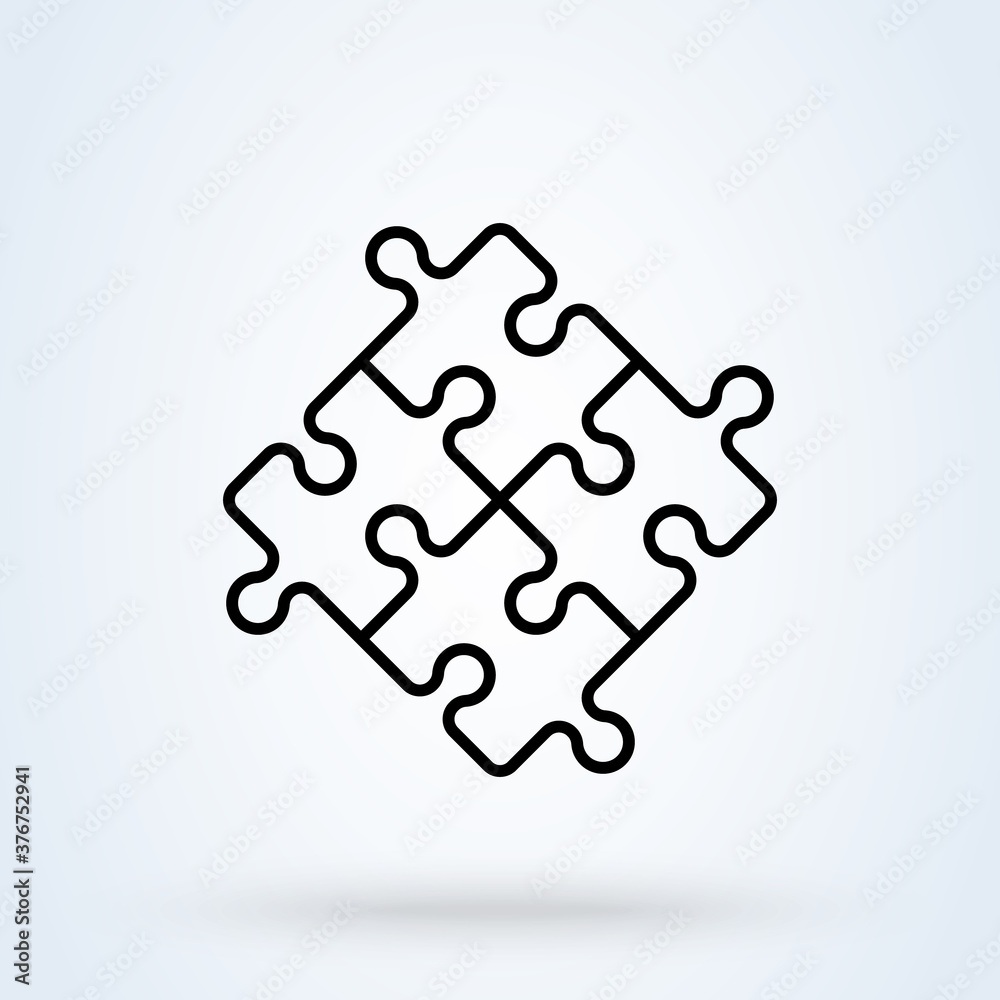 Puzzle pieces and problem solving icon or logo line art style. Outline puzzle game fully ...