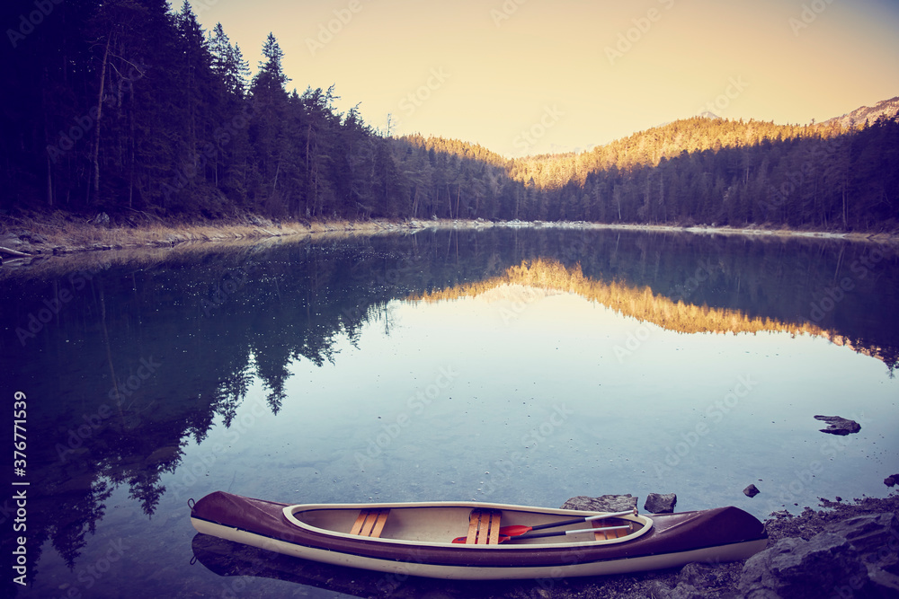 Canoe, Eibsee Lake at base of Zugspitze, Garmisch-Partenkirchen ...