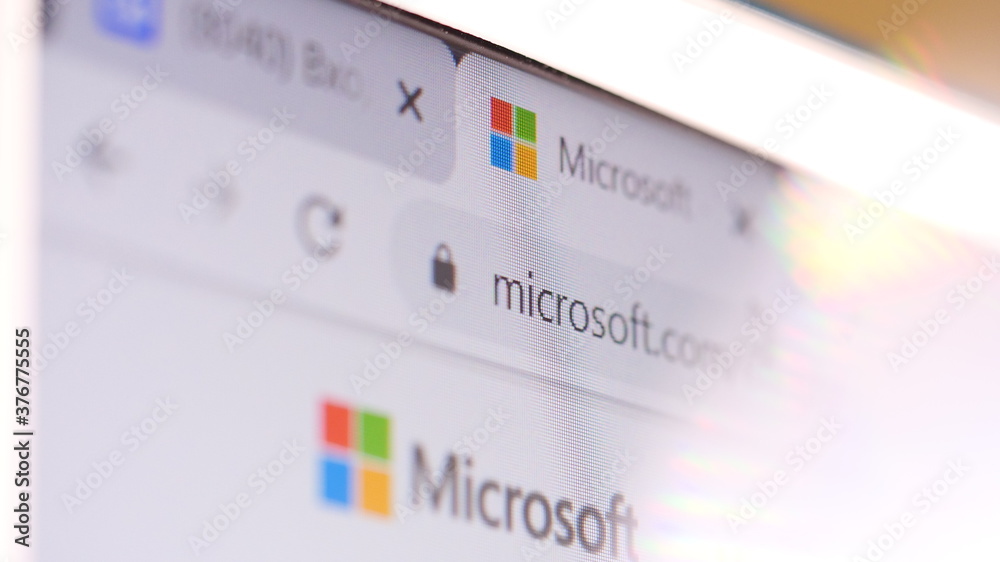 Photo Stock Microsoft domain name in browser and logo on the computer ...