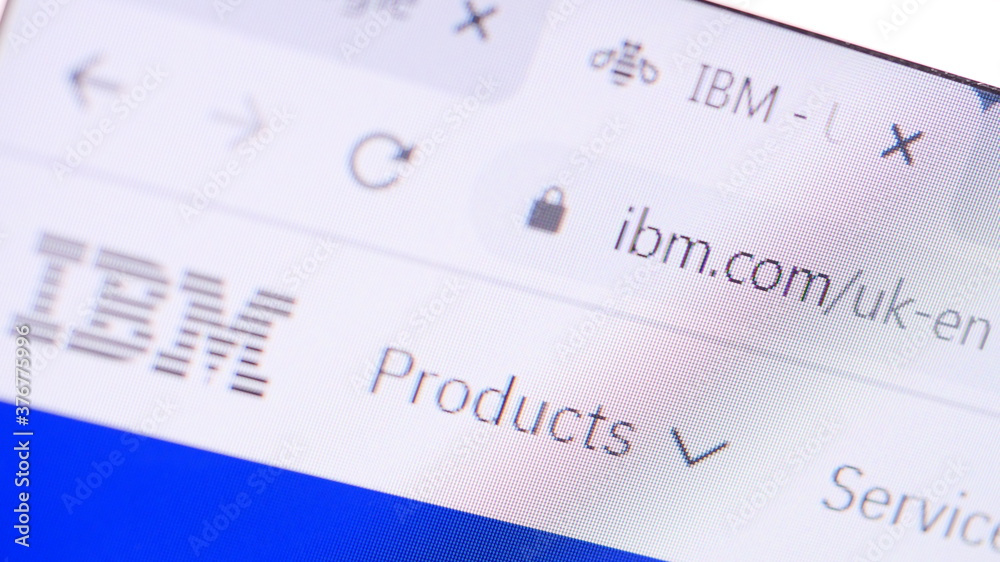 IBM domain name in browser and logo on the computer screen. Editorial ...
