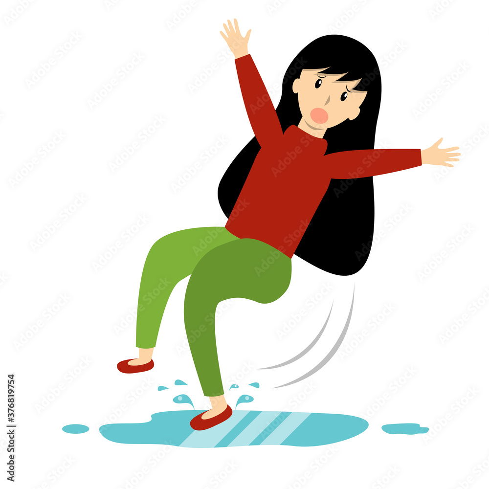 woman slipping on wet floor vector Stock Vector | Adobe Stock