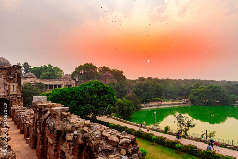 Sunset view of the landmark Hauz Khas Complex, a medieval village ...