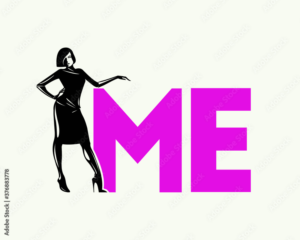 Beautiful woman silhouette and word 'ME'.Black dress lady illustration ...