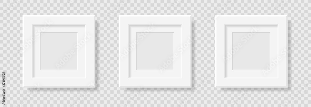 Realistic photo frame template. Set of white square photo frames on a ...