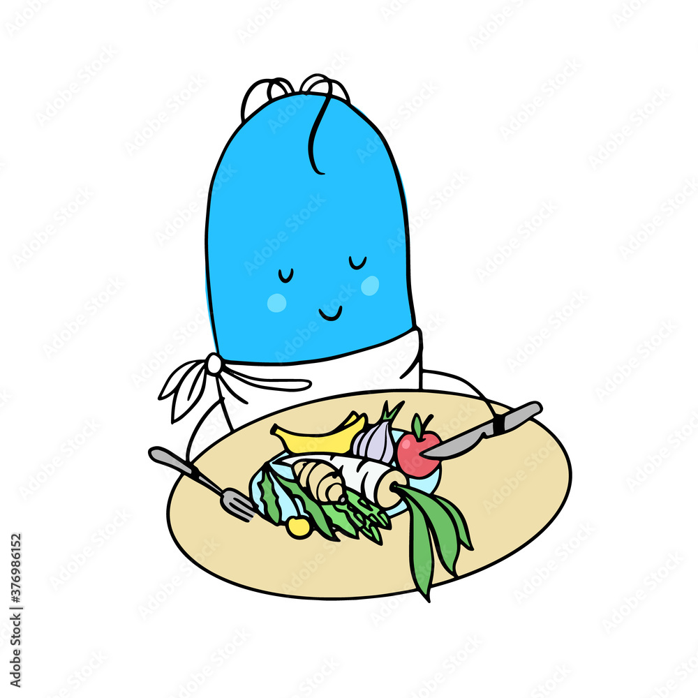 Vector drawing of a probiotic on a white background. A probiotic eats ...