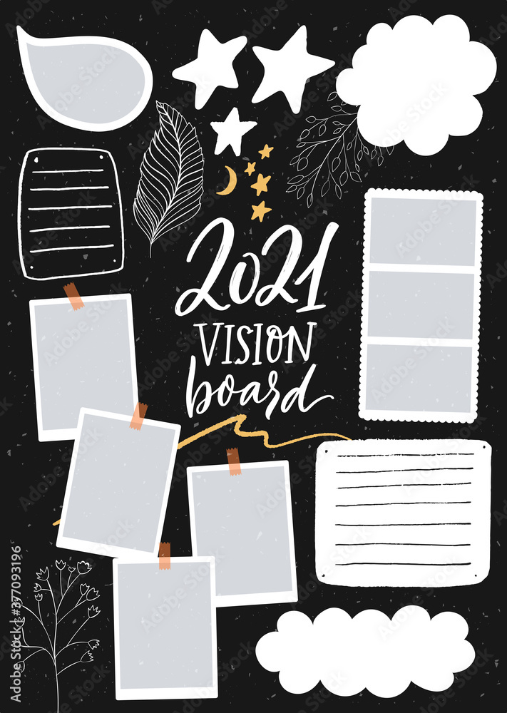 Vision board template with place for goals, lists, photos and ...