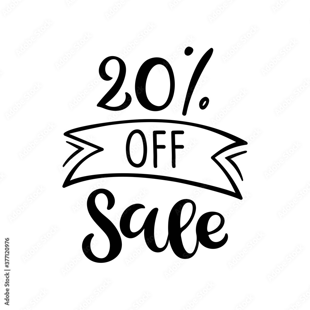 20 percent off Sale lettering. Vector calligraphy. Handwritten text ...