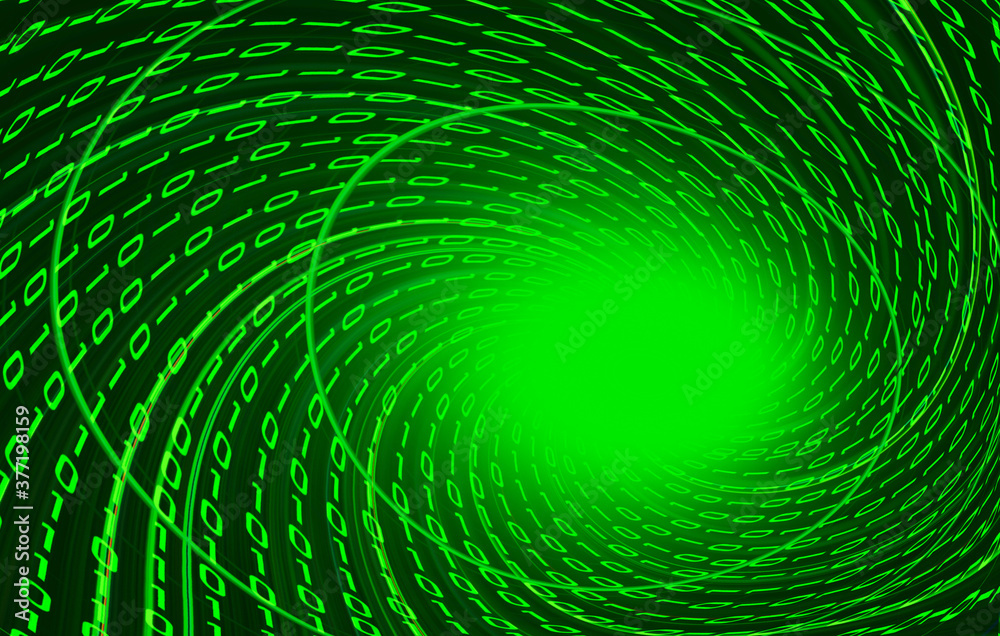 Digital binary data tunnel and binary code streaming on the black background. Stock Illustration ...