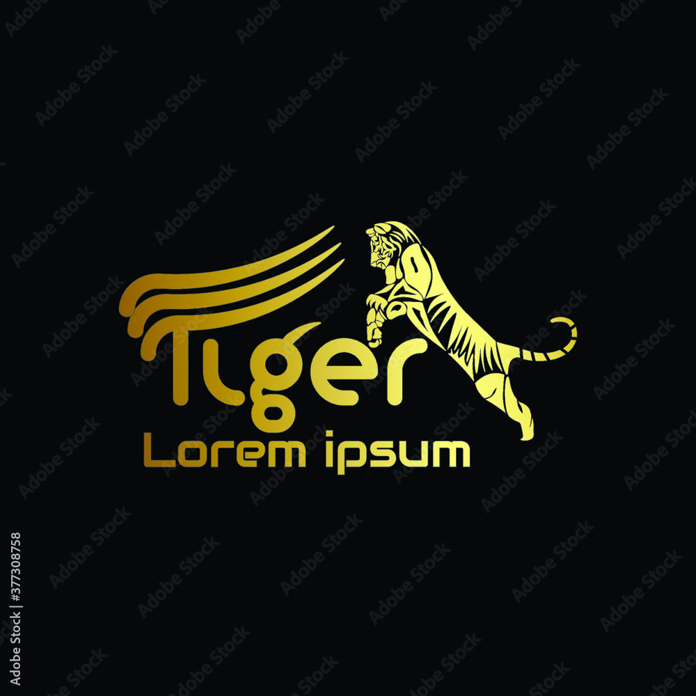 gold tiger logo design isolated in black Stock Vector | Adobe Stock