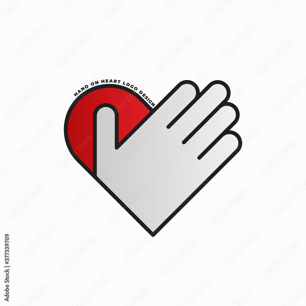 Hand on heart logo design. Vector illustration of abstract red heart ...