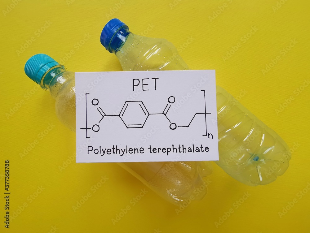 Structural chemical formula of polyethylene terephthalate molecule with ...