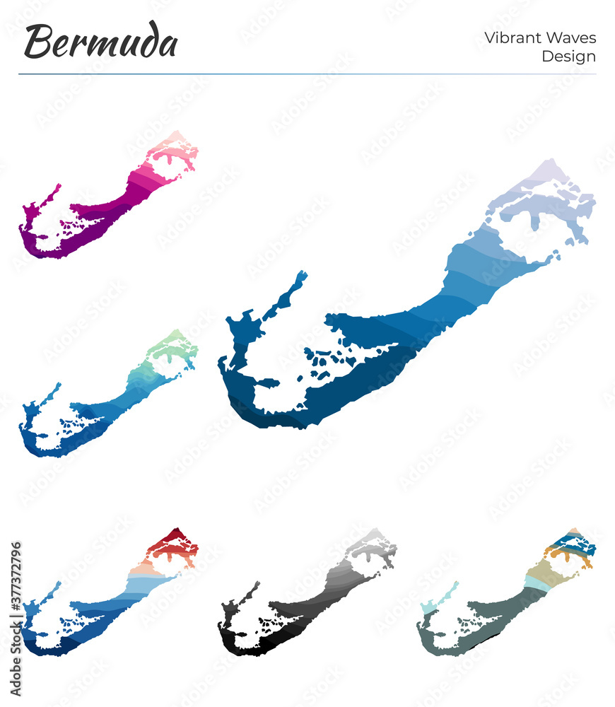 Set of vector maps of Bermuda. Vibrant waves design. Bright map of the ...