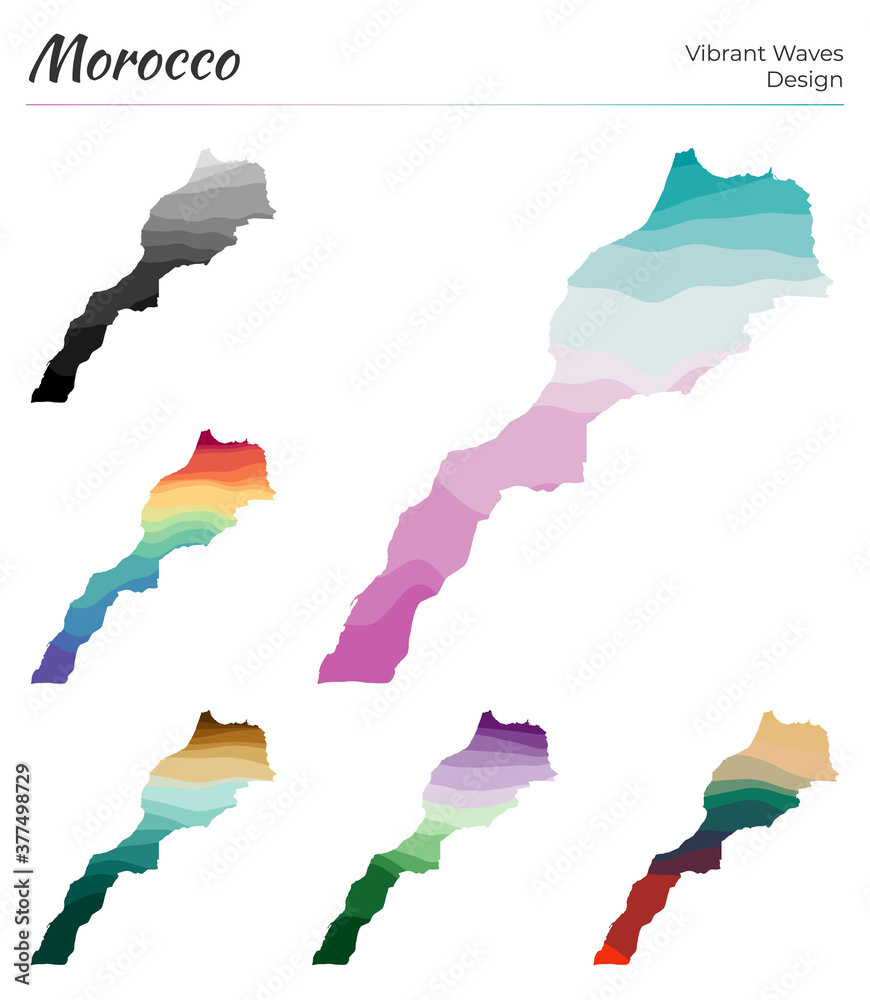 Set of vector maps of Morocco. Vibrant waves design. Bright map of ...