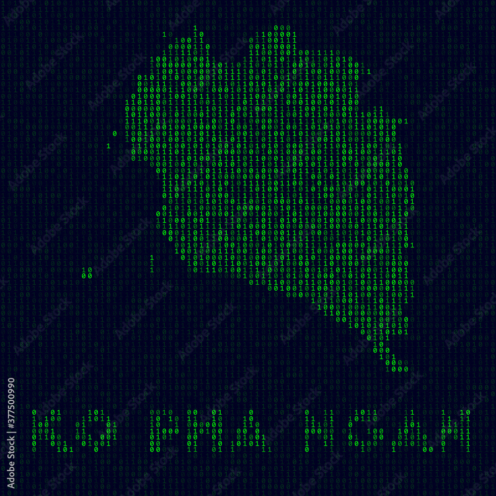 Digital Ko Pha Ngan logo. Island symbol in hacker style. Binary code map of Ko Pha Ngan with ...