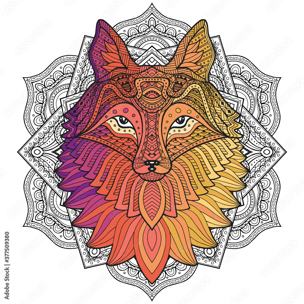 Fox head in detailed style. Zentangle fox. Vector pattern for tribal ...