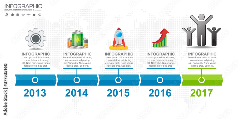 Timeline infographic road map with businessicons designed for template ...