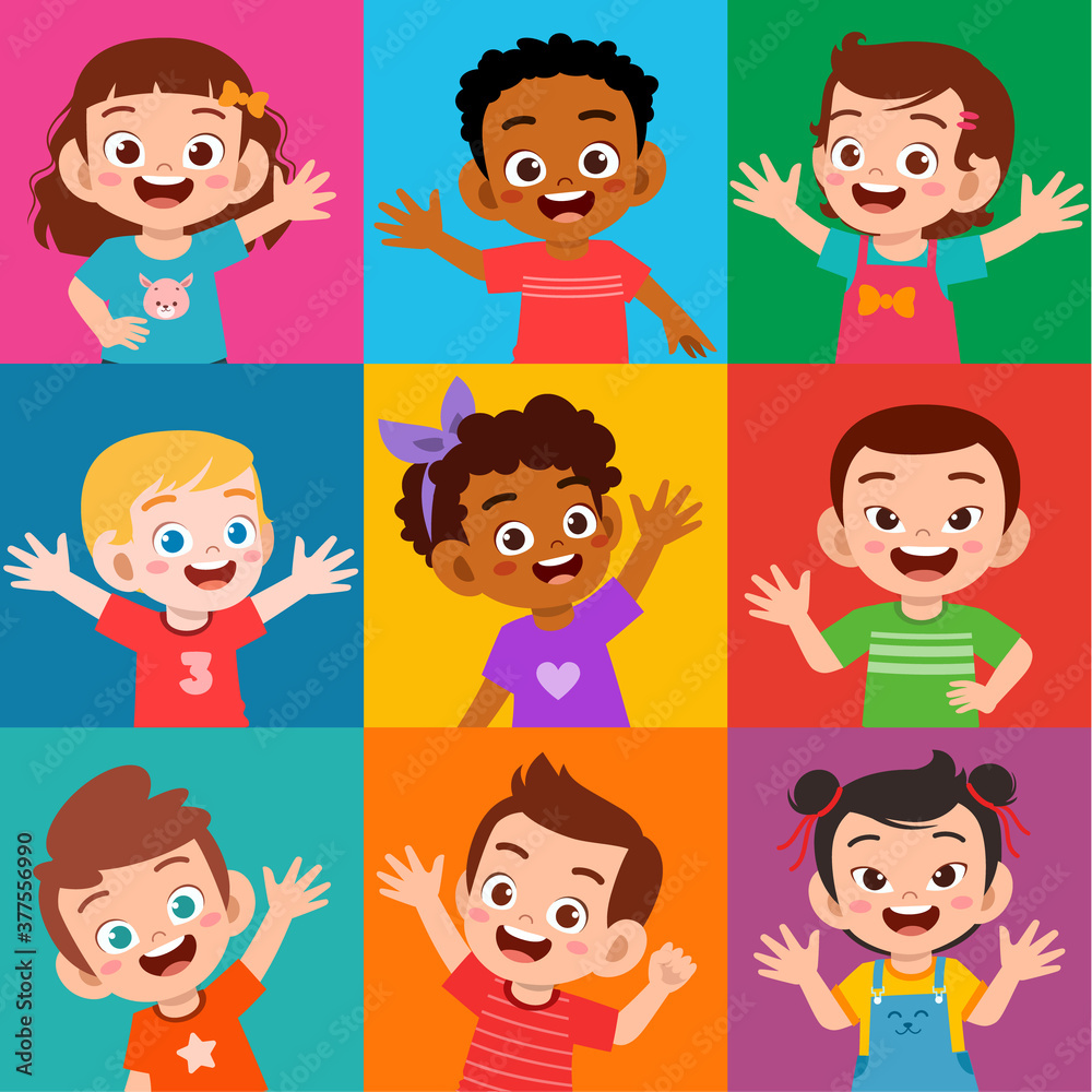 happy cute kid boy and girl smile expression set Stock Vector | Adobe Stock