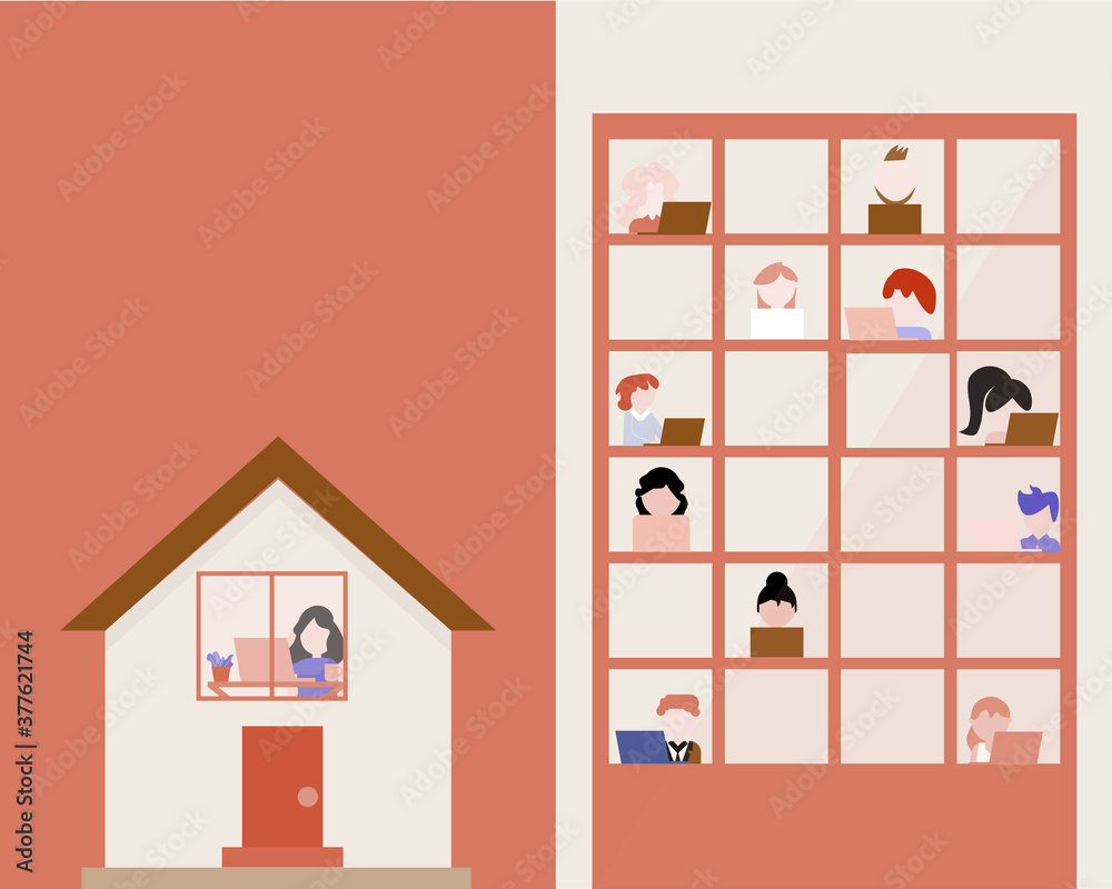 Comparison of working from home and working from office vector Stock ...