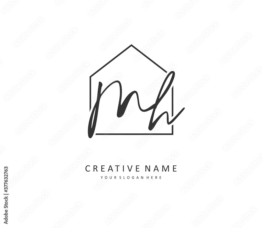 M H MH Initial letter handwriting and signature logo. A concept ...
