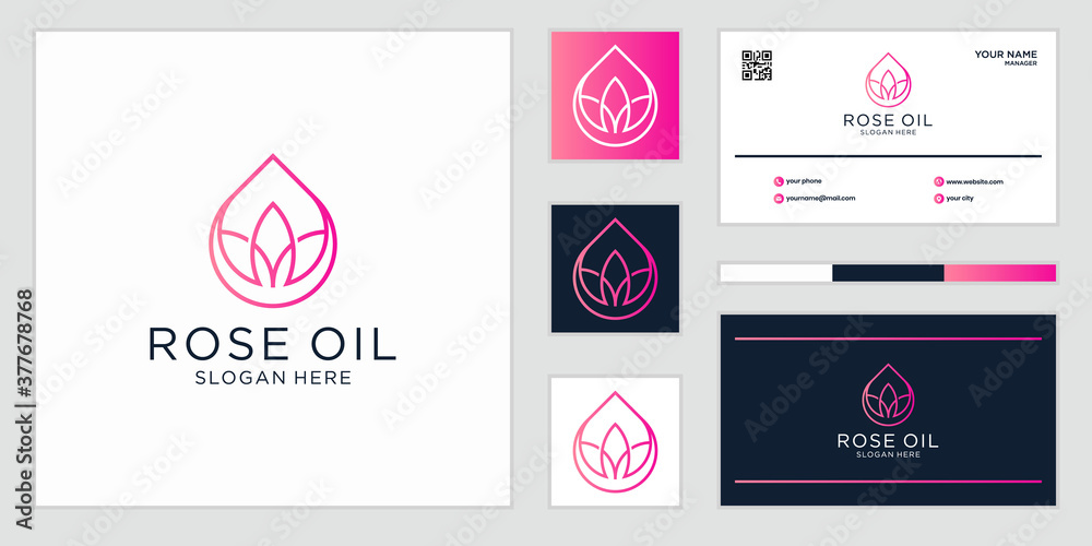 Rose oil logo design with line art style and natural spa beauty ...
