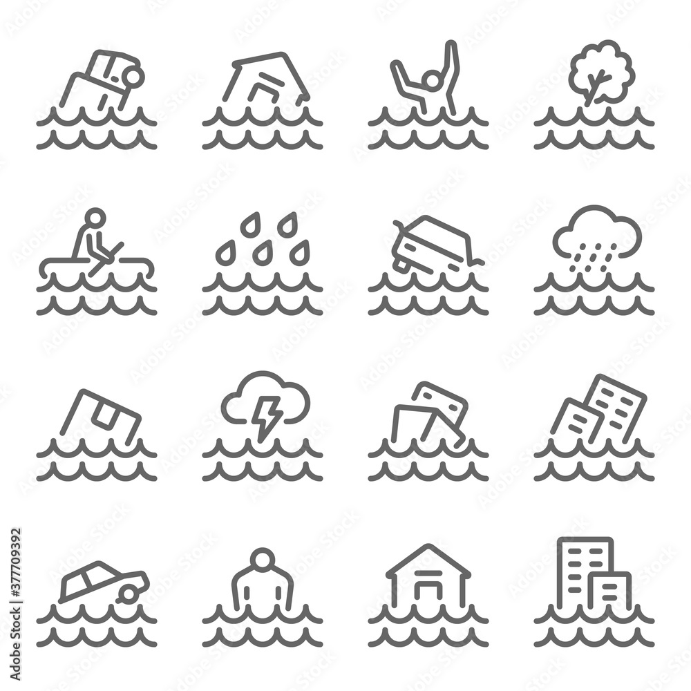 Inundation icon illustration vector set. Contains such icon as Rain ...