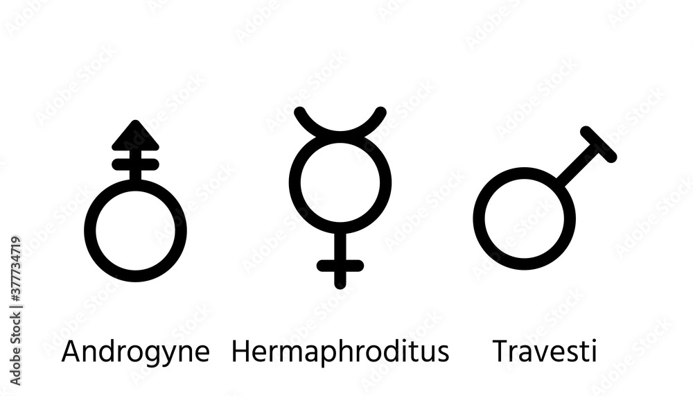 Gender symbols. Vector. Androgyne, hermaphroditus and travesti ...