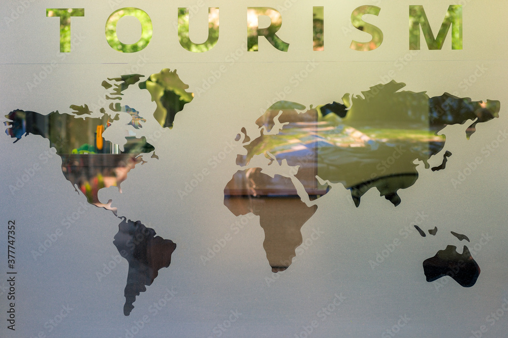 world map on a glass door. Geography concept. Background for travel ...